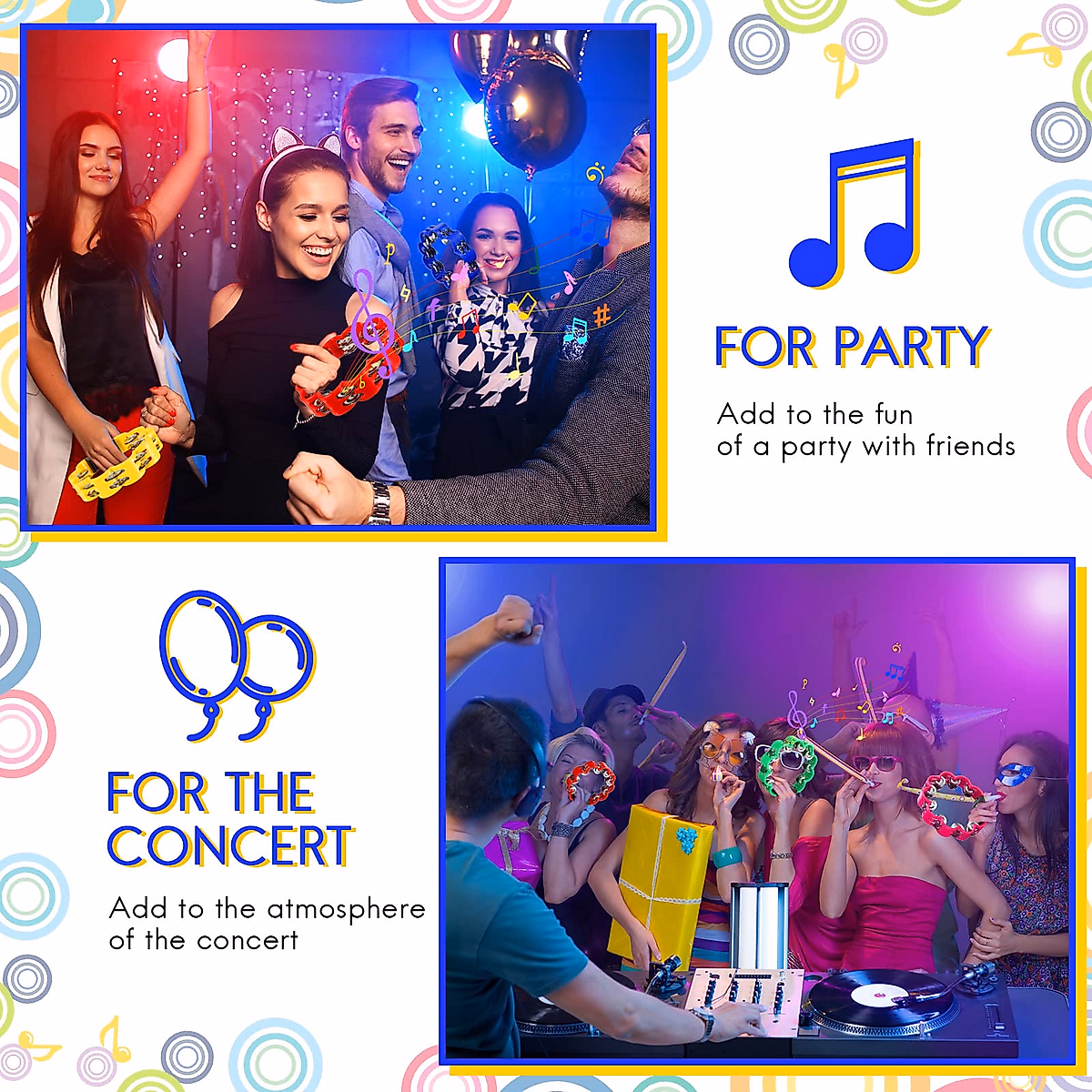 5 Pieces Petal Shaped Tambourine Plastic Percussion Tambourine Music Hand Bells for Musical Rhythm Instrument for Adults School Family Party Supplies, 5 Colors