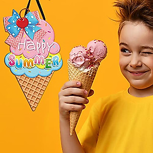 2 Pieces Ice Cream Sandbeach Hanging Sign Happy Summer Wood Sign Sweet Summer Wood Ornaments Summer Welcome Sign Door Wood Hanging Sign for Summer Holiday Party Home Door Wall Window Decor (Ice Cream)