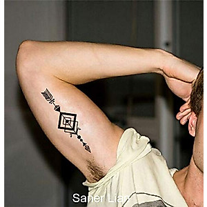 SanerLian Black Geometry Tree Tattoo Sticker Moon Phase Arrow Temporary Fake Tatoo Waterproof Men Women Arm Shoulder Back Body Art 13.8X4cm Set of 12 (SF031)