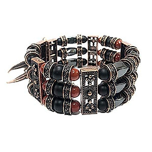 Native American Inspired Bracelet Beaded Bohemian Cuff Bracelets for Women Men Red Jasper and Black Onyx Jewelry
