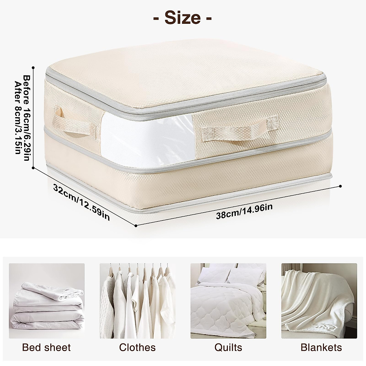 DIMJ Clothes Storage Bag 8 Pack, 19L Compression Storage Bags for Sweater, Closet, Sheet Storage Organizer with Window Handle, Compression Packing Cubes Space Saver Storage Bags with Zipper