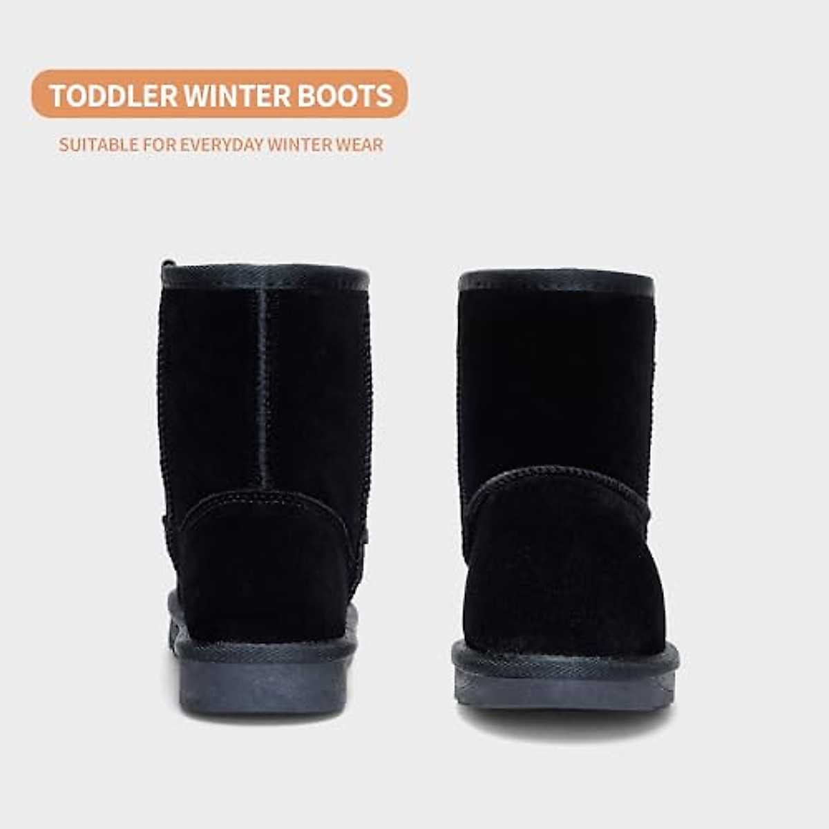 Vepose Boy's Girl's Snow Boots Black Cow Suede Leather Warm Classic Booties for Big Kids Size 4(CTX827 Black 04)