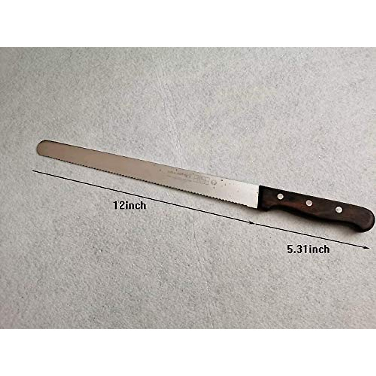 YUJIA Serrated Cake/Bread Knife, 12 Inch blade,High Carbon Stainless Steel Silver, Solid Black Walnut wood hand.