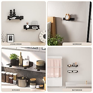 OMNINOVA Acrylic Adhesive Shelf Set of 4, 12" Small Floating Shelves for Wall Storage to Expand Space, Wall Shelves Decor for Bedroom, Living Room, Bathroom with Cable Organizer-Black