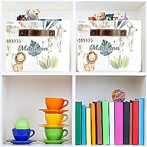 Jungle Safari Animals Personalized Storage Basket ,Custom Storage Bins Cubes Organizer with Handle for Bedroom Wardrobe Nursery Basket 1 Pack