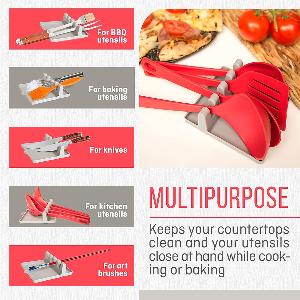 HOUSE OF MERLIN Utensil Rest Drip Pad | Heat Resistant, BPA Free Holder | Hold Spoons, Ladles, Tongs & More in Kitchen Counter or Stove Top | Multipurpose, High Quality, Durable & Easy Clean