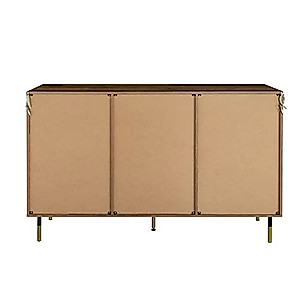 GIA Home Furniture Series Boho Rattan Sideboard with 2 Door &3 Drawers,Buffet Storage Cabinets with Adjustable Shelving and Wine Rack for Living & Dining Room,Black Metal Frame, Oak Finish