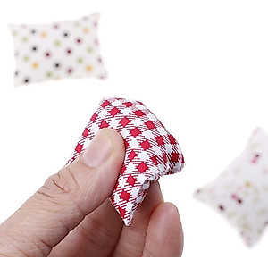 2 Sets 1:12 Scale DIY Dollhouse Sofa&Armchair with Pillow Mini Dolls House Furniture Couch&Chair Miniature Wooden Furniture Handmade Crafts Supplies Red Checkered Dollhouse Toy Dollhouse Accessories