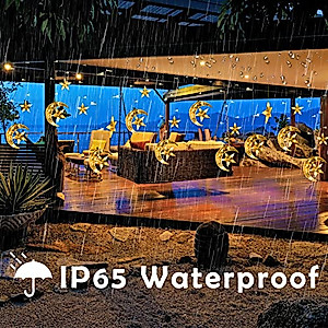 Solar Curtain Lights Outdoor Star and Moon Light 138 LED Waterproof Fairy String Lights Solar Powered 8 Modes Hanging String Lights for Window Fence Tent Garden Patio Home Outdoor Decor (Warm)