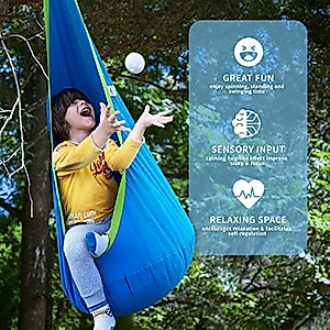 OUTREE Kids Pod Swing Seat Cotton Child Hammock Chair for Indoor and Outdoor use (Blue)