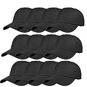 TZ Promise 12 Pack Wholesale Unisex Plain Solid Color Adjustable Baseball Caps Hats (Black)