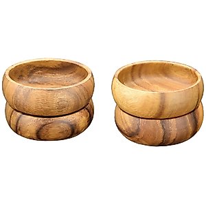 PACIFIC MERCHANTS Acacia Wood Round Nut & Dipping Bowl, 4" x 1.5", Set of 4 Sustainable eco-friendly Acaciaware Bowls