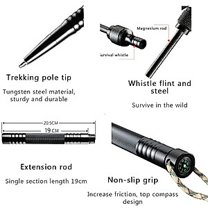 Trekking Poles, Multifunctional Aluminum Hiking stick with Compass, Adjustable Height, Tactical Trekking Poles for Hiking, Traveling, Camping, Mountaineering