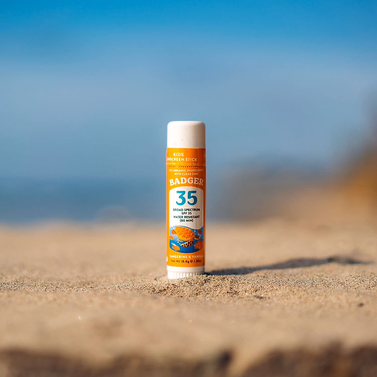 Badger Kids Sunscreen Stick SPF 35 with Mineral Zinc Oxide, Travel Size Sunscreen Stick for Kids, 97% Organic Ingredients, Reef Friendly, Broad Spectrum, Water Resistant, .65 oz