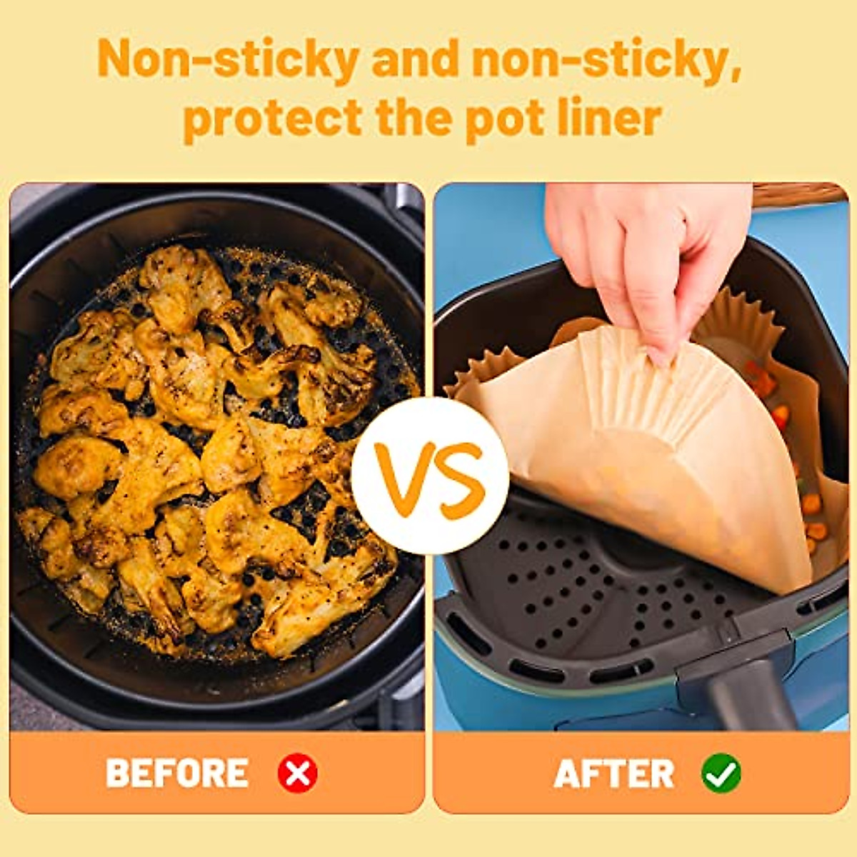 Morcheiong 100pcs Disposable Air Fryer Paper Liners, 7.9In Square Parchment Paper Liners for Air Fryer Baking Roasting Microwave (Natural)