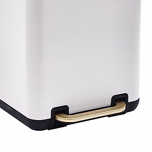 SunnyPoint 6 Liter / 1.58 Gallon Trash Can with Plastic Inner Buckets; Rectangle Bathroom, Office, Kitchen, and Bedroom Step On and Slow Close (WHT+Gold)