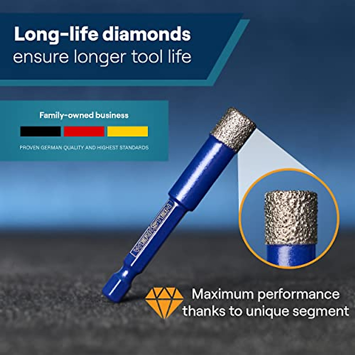 Dry Diamond Drill Bits - 5 Pcs Set 1/4", 5/16", 3/8",1/2" - Tile Drill Bits & 1/4 Carbide Drill Bit - Diamond Tip Drill Bit for Glass, Ceramic, Tile, Marble, Porcelain - Glass Drill Bit with Hex Shank