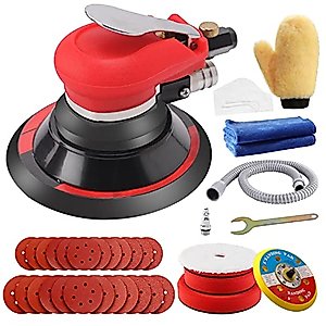 ZFE Random Orbital Sander 5" & 6" Pneumatic Palm Sander with Extra 5" Backing Plate, Sponge Polishing Pads, Sandpapers Low Vibration and Heavy Duty for Wood, Composites, Metal