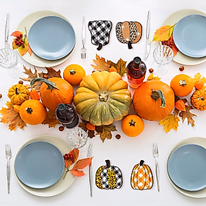 Shellwei 8 Pcs Fall Thanksgiving Diamond Art Coasters Pumpkin Diamond Painting Coasters with Holder Autumn DIY Diamond Painting Kit Diamond Coasters for Adults Crafts Gift Beginner