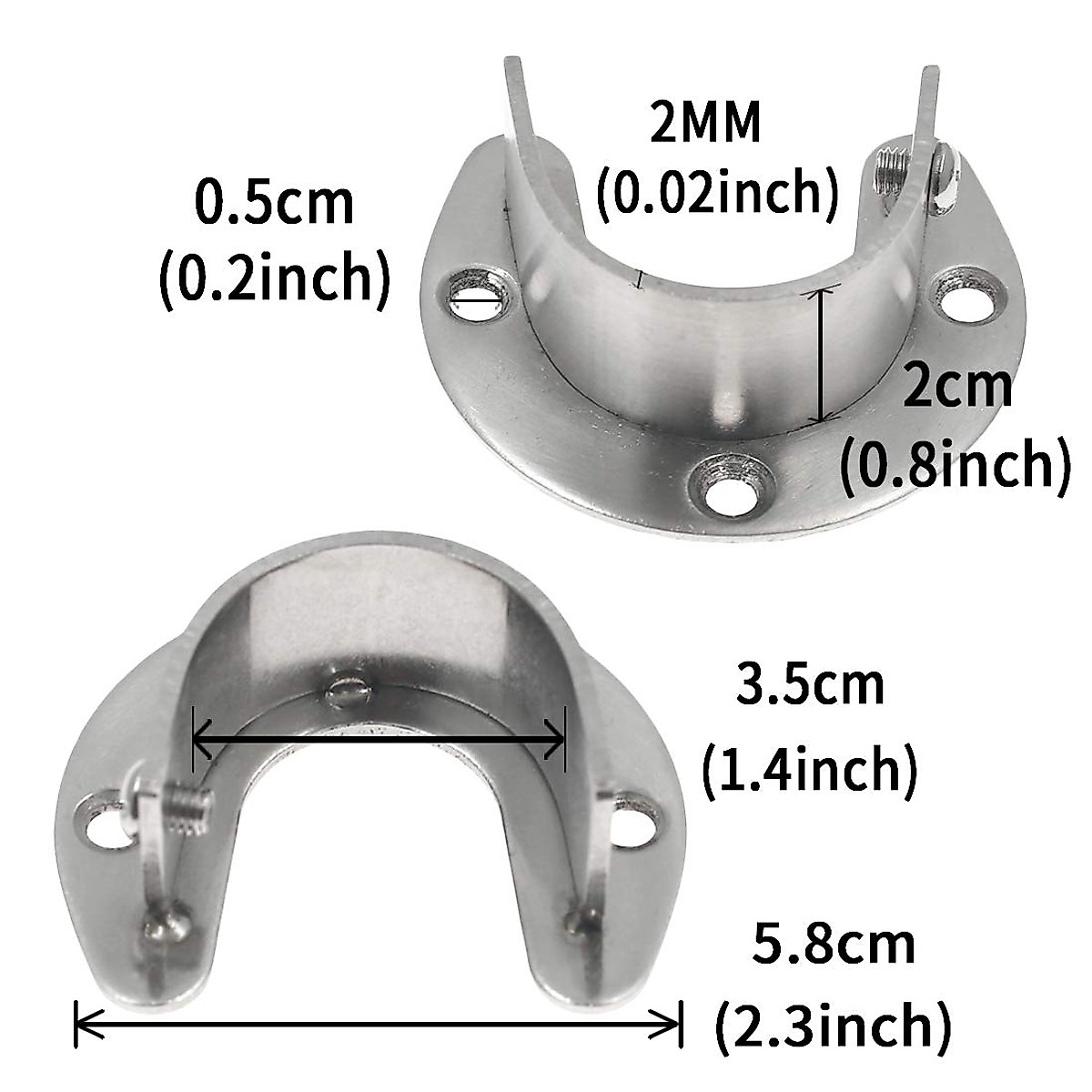 Seimneire 2pcs Heavy Duty Stainless Steel Rod Socket, Wardrobe Bracket Flange Rod Holder Closet Rod End Supports Fit 1-1/3" Diameter, U Shaped - Silver