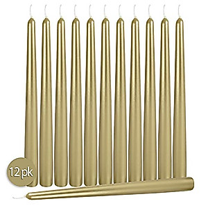 Hyoola Tall Metallic Cream Gold Taper Candles - 10 Inch - Dripless - 12 Pack - 8 Hour Burn Time