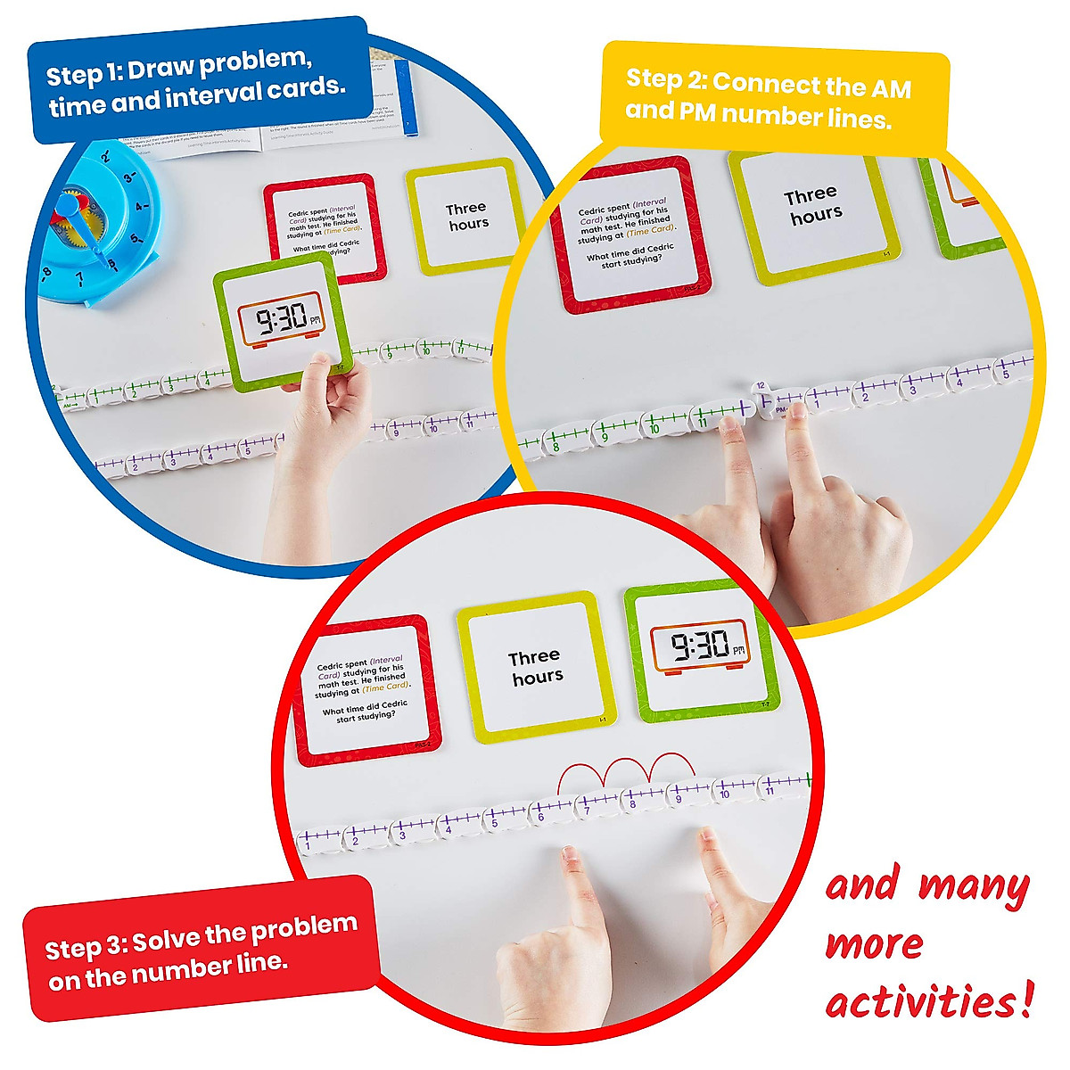 Learning Resources Learning Intervals of Time Centre Kit 16 Games and Activities, NumberLine Clock for Kids Learning To Tell Time, Math Manipulatives for Telling Time, Analogue Clock (1 Pack)