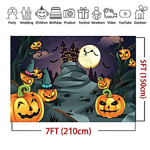 CYLYH 7x5ft Halloween Themed Photography Backdrop Castle Pumpkin Head Flying Bats Under Moonlight Background Photo Studio Props D188