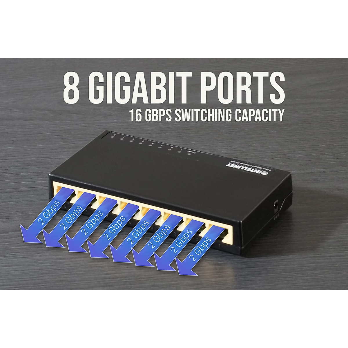 Intellinet 8 Port Gigabit Ethernet Switch – 10 / 100 / 1000 Mbps - Computer Desktop Internet Networking Splitter LAN Hub Router – Unmanaged – Plug & Play - Fanless Quiet – 3 Yr Mfg Warranty – 561754
