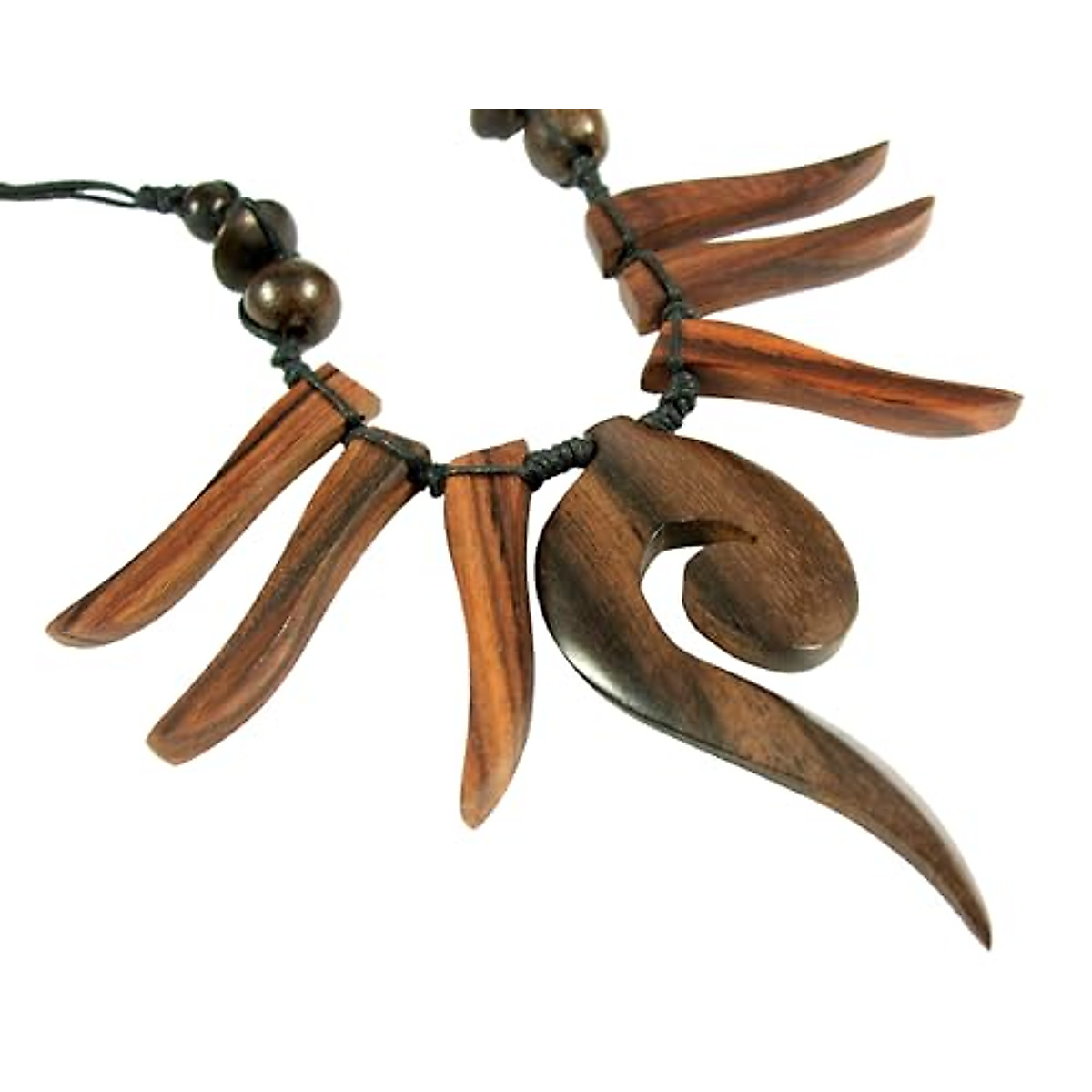 Swimmi Natural Sono Wood Necklace for Women, adjustable 18 to 28 inches Waxed Cord Wooden Necklace Handemade Swirl Boho Tribal Wooden Necklace Jewelry DA033