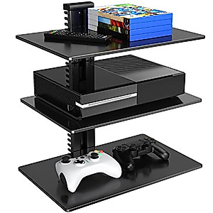 PERLESMITH Floating Wall Mounted Shelf AV Mount Shelf - Holds up to 16.5lbs - DVD DVR Component Shelf with Strengthened Tempered Glass - Perfect for DVD Players, TV Box and Cable Box, PSDSK3