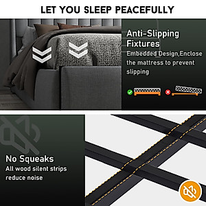 Anyhave Queen Bed Frame with 2 Storage Drawers and Luxury Wingback Upholstered Button Tufted Storage Headboard,Charging Station,Storage Headboard & LED Lights,Remote Control/Noise-Free-Dark Gray