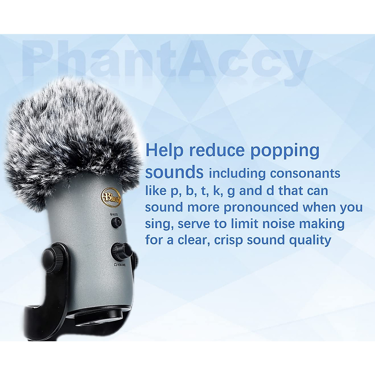 PhantAccy Pop Filter/Windscreen for Blue Yeti and Yeti Pro Microphones, Furry Mic Cover for Wind and Ambient Noise Reduction