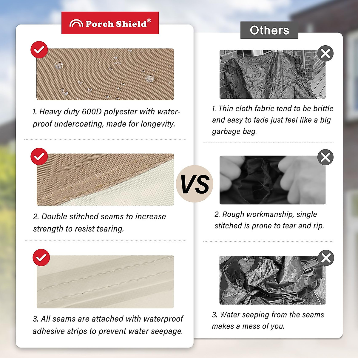 Porch Shield Patio Hanging Egg Chair Cover - 600D Waterproof Outdoor Double Seat Wicker Swing Egg Chair with Stand Protector, Light Tan & Khaki