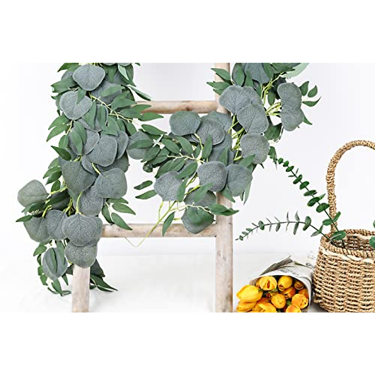 10 Pcs 6.2 Feet Artificial Silver Dollar Eucalyptus Leaves Garland with Willow Vines Twigs Leaves String for Doorways Greenery Garland Table Runner Garland Indoor Outdoor.…