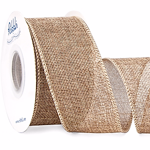 Ribbli Natural Burlap Wired Ribbon,2 Inch x Continuous 10 Yard, Wired Edge Ribbon for Big Bow,Wreath,Tree Decoration,Outdoor Decoration