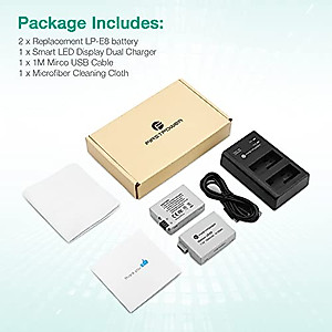 FirstPower LP-E8 Battery and Dual USB Charger Compatible with Canon EOS Rebel T2i, T3i, T4i, T5i, EOS 550D, 600D, 650D, 700D, Kiss X4, Kiss X5, Kiss X6 Cameras