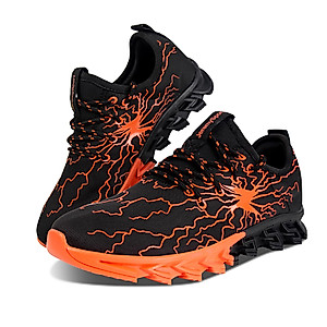 Boys Girls Running Tennis Shoes Kids Sneakers Non Slip Breathable Strap Athletic Sports Shoes Black Orange 4 Big Kid
