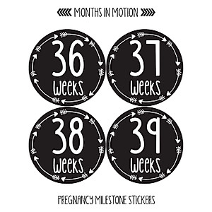 Months In Motion Pregnancy Weekly Belly Growth Stickers - Week to Week Pregnant Expecting Photo Prop - Maternity Keepsake - Baby Bump - Large Set of 36 Weekly Photo Sticker