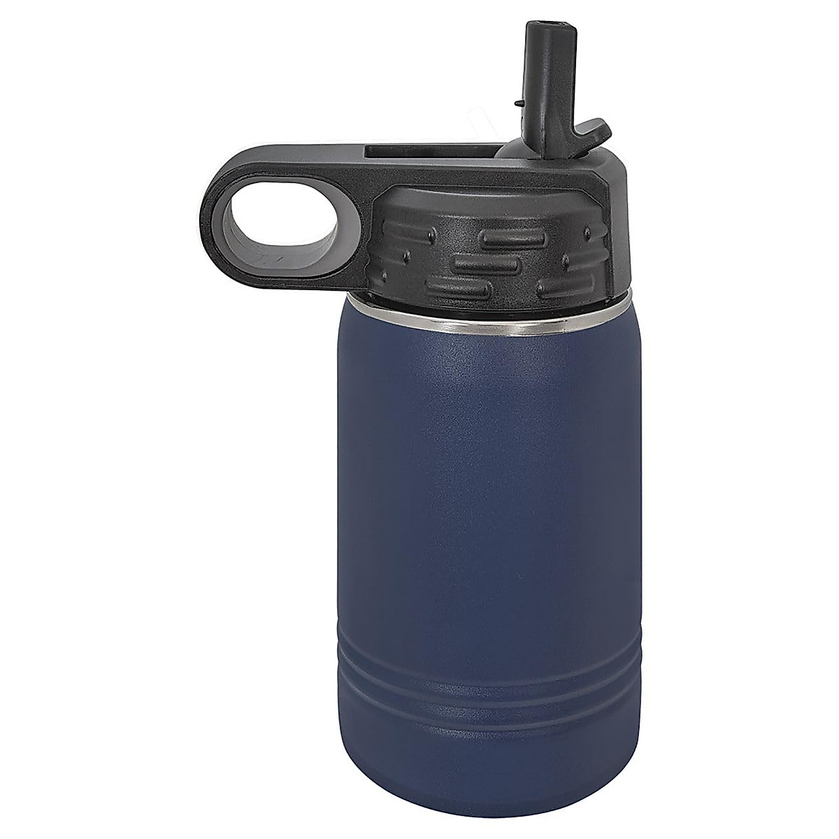 LaserGram Personalized Water Bottle, Cobra Snake, Stainless Steel Double Wall Vacuum Insulated with Flip Top Straw, Custom Engraved Gift (12oz / 335ml Navy Blue)