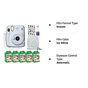 Fujifilm Instax Mini 11 Instant Camera Ice White + MiniMate Accessory Bundle & Compatible Custom Case + Fuji Instax Film Value Pack (50 Sheets) Flamingo Designer Photo Album