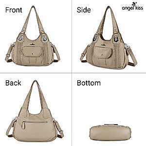 Angelkiss Purses and Handbags for Women Washed Vegan Leather Crossbody Hobo Satchel Shoulder Tote Purse L.BROWN