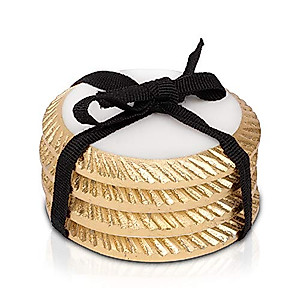 Bezrat Marble Coasters for Drinks - Set of 4 - Round - Modern Gold Edge Stone Coaster - Tabletop Protection - 4 Inch