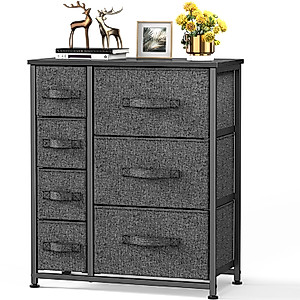 Pipishell Fabric Dresser with 7 Drawers, Storage Tower Drawer Dresser for Bedroom, Closets, Bedroom, Nursery Room, Hallway, Entryway, with Wood Top and Easy Pull Handle