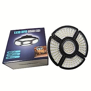 LED Garage Lights of Lens,300W Deformable Garage Ceiling Light 30000LM E26/E27 Basement Lights with 4+1 Adjustable LED Panels for Workshop, Shop, Garage, Warehouse(NO Motion Activated)