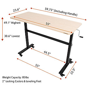 Stand Steady Tranzendesk | 55 Inch Standing Desk with Detachable Wheels | Crank Height Adjustable Sit to Stand Workstation | Modern Ergonomic Desk Supports 3 Monitors  (Maple)
