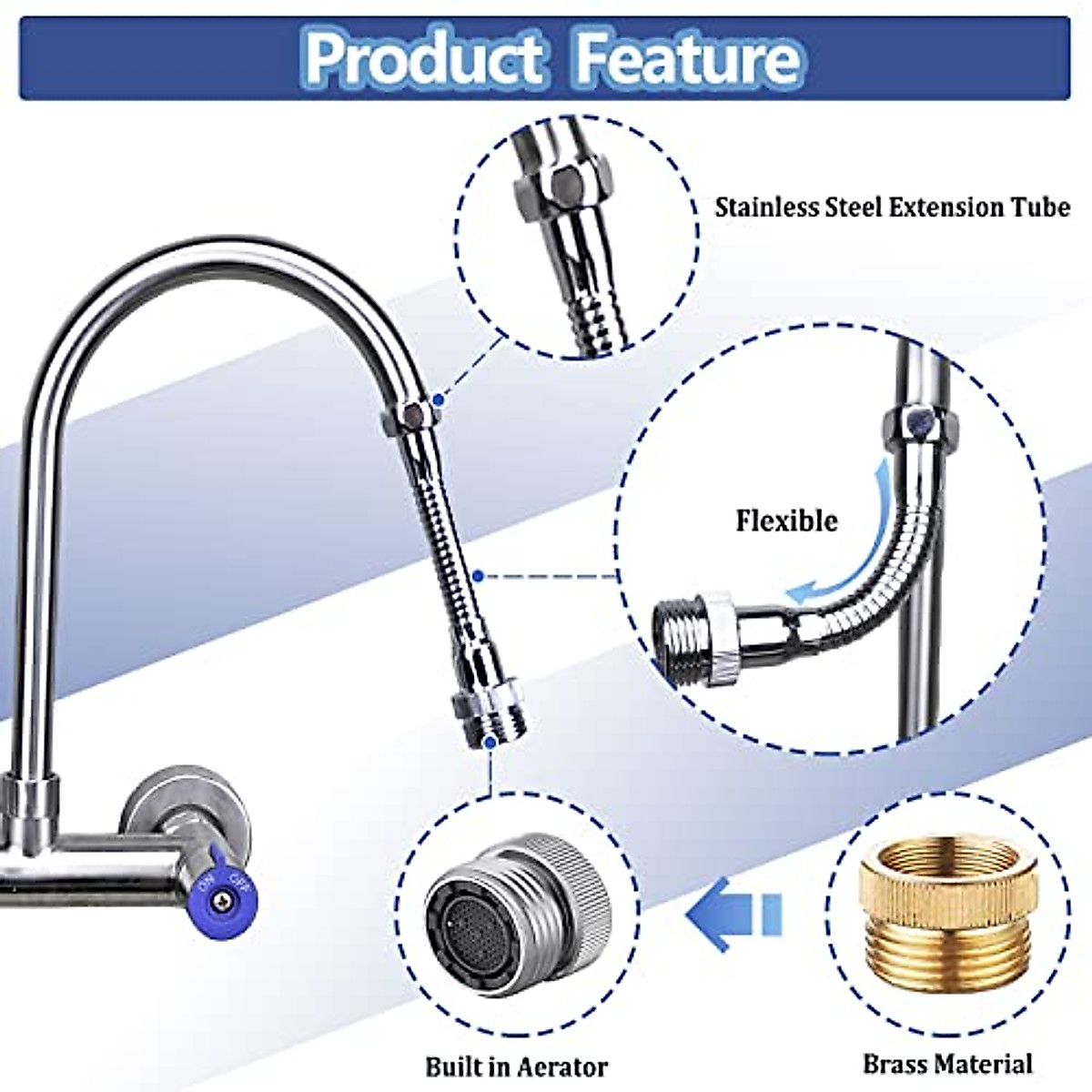 Faucet Extender Garden Hose Adapter Hose Protector, Flexible Kitchen Sink Faucet Adapter to Garden Hose for Male 3/4 Inch & 55/64 Inch to 3/4 Inch GHT