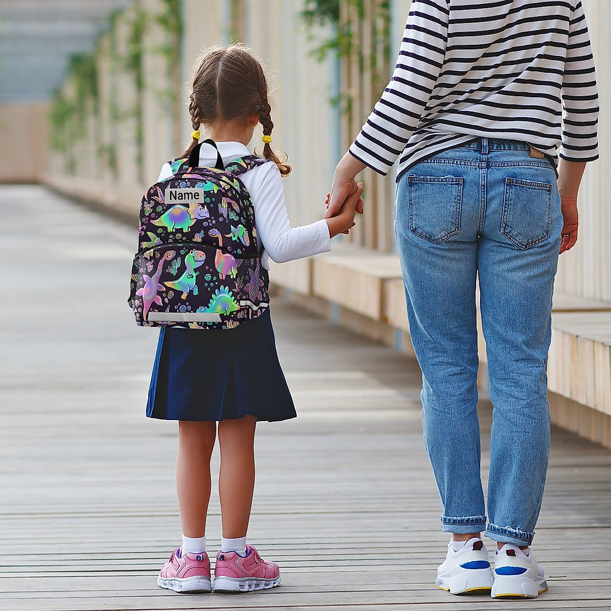 Costume Toddler Backpack with Name, Rainbow Dinosaurs Toddler Backpack for Kids Boy Girls Age 3-6, Preschool Mini Backpack with Leash