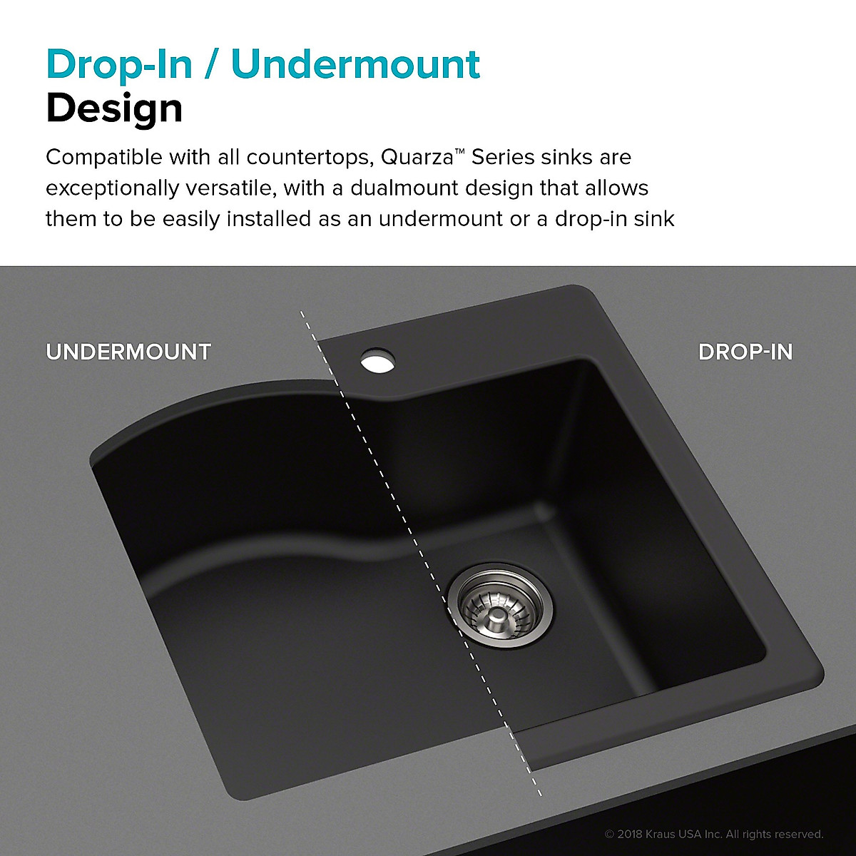 KRAUS KGD-441 Quarza 25-inch Dual Mount Single Bowl Granite Kitchen Sink in Black