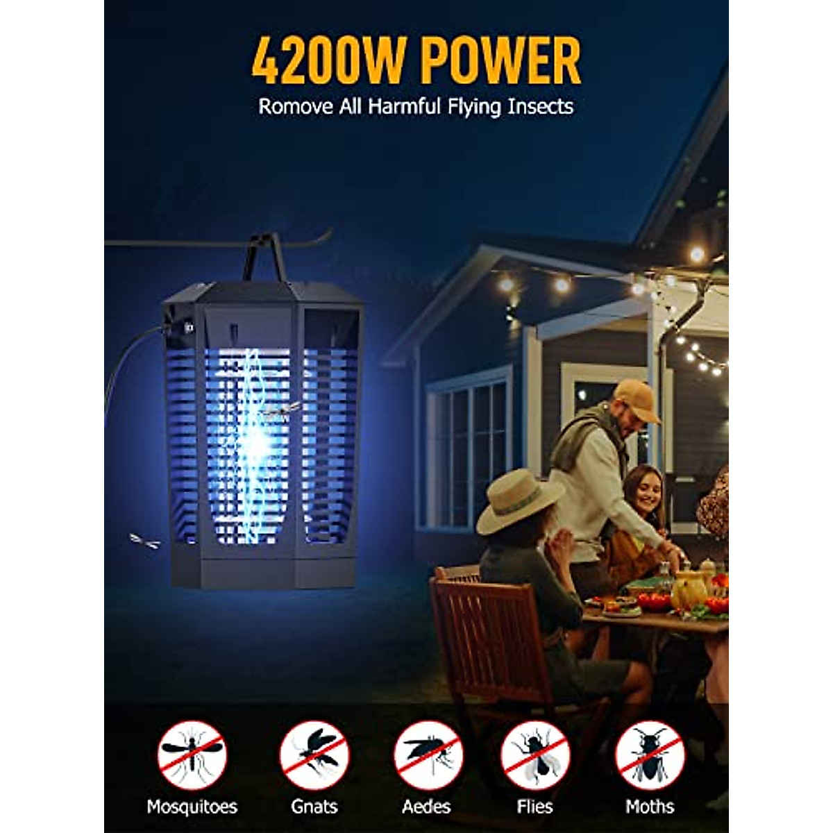 Bug Zapper Outdoor, Pophies Bug Zapper Indoor Plug in with 4200v High Powered, 18w Bug Zapper Outdoor Waterproof, Mosquito Killer Up to 2300 Sq Ft, Electric Bug Zapper for Patio Garden Home Kitchen