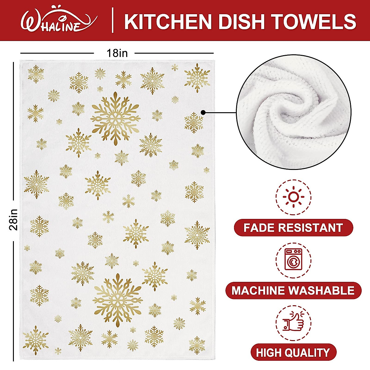 AnyDesign Christmas Kitchen Towel Gold Snowflake Reindeer Dish Towel 18 x 28 Inch Let It Snow Hand Drying Tea Towel for Cooking Baking, Set of 4